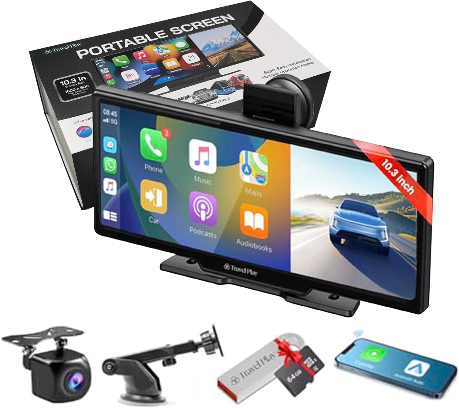 Amazon.com: TravelPlay 10.3''Touch Screen Wireless Portable Car Stereo ...