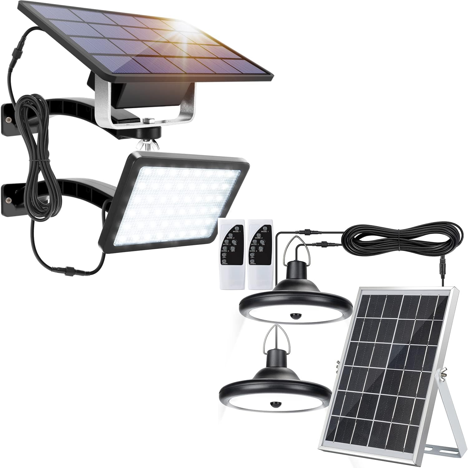 JACKYLED Solar Dusk to Dawn Light and Dual Head Solar Shed Light Bundle ...