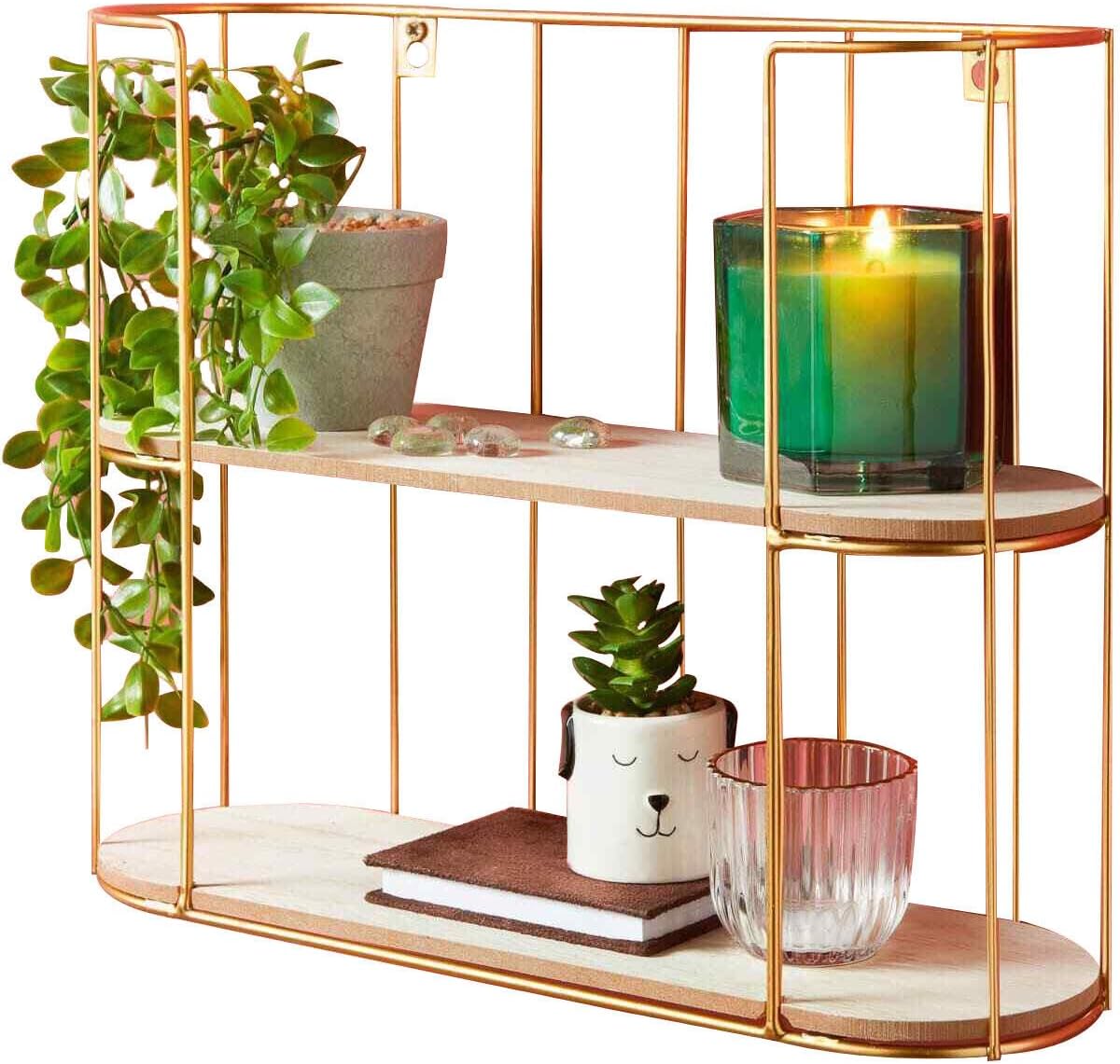 EYMPEU Floating Shelves, Gold Wall Shelves Set of 3, Metal Wood Display ...