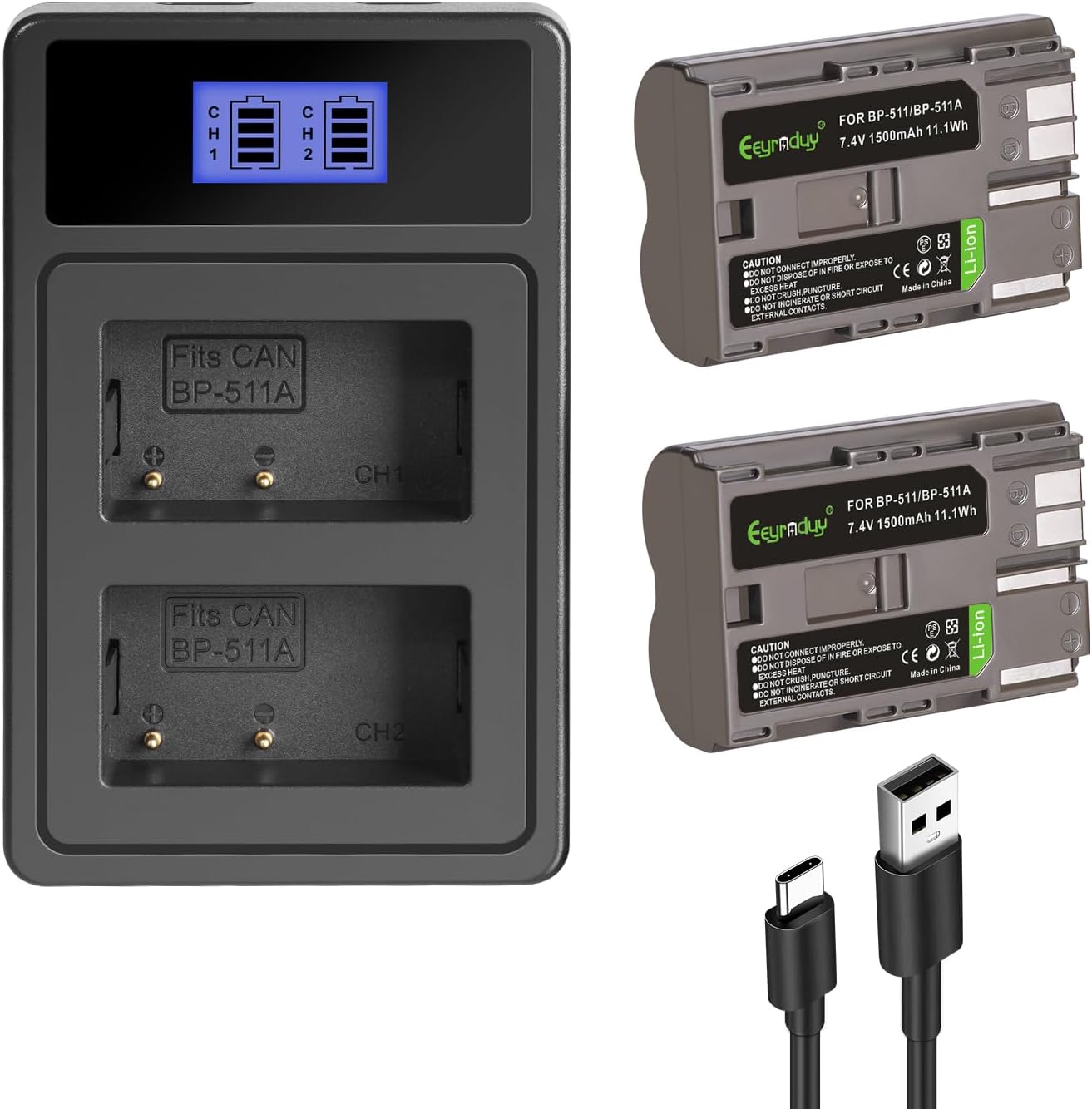 Amazon.com : Eeynduy Battery BP-511 BP-511a Battery Pack and USB ...