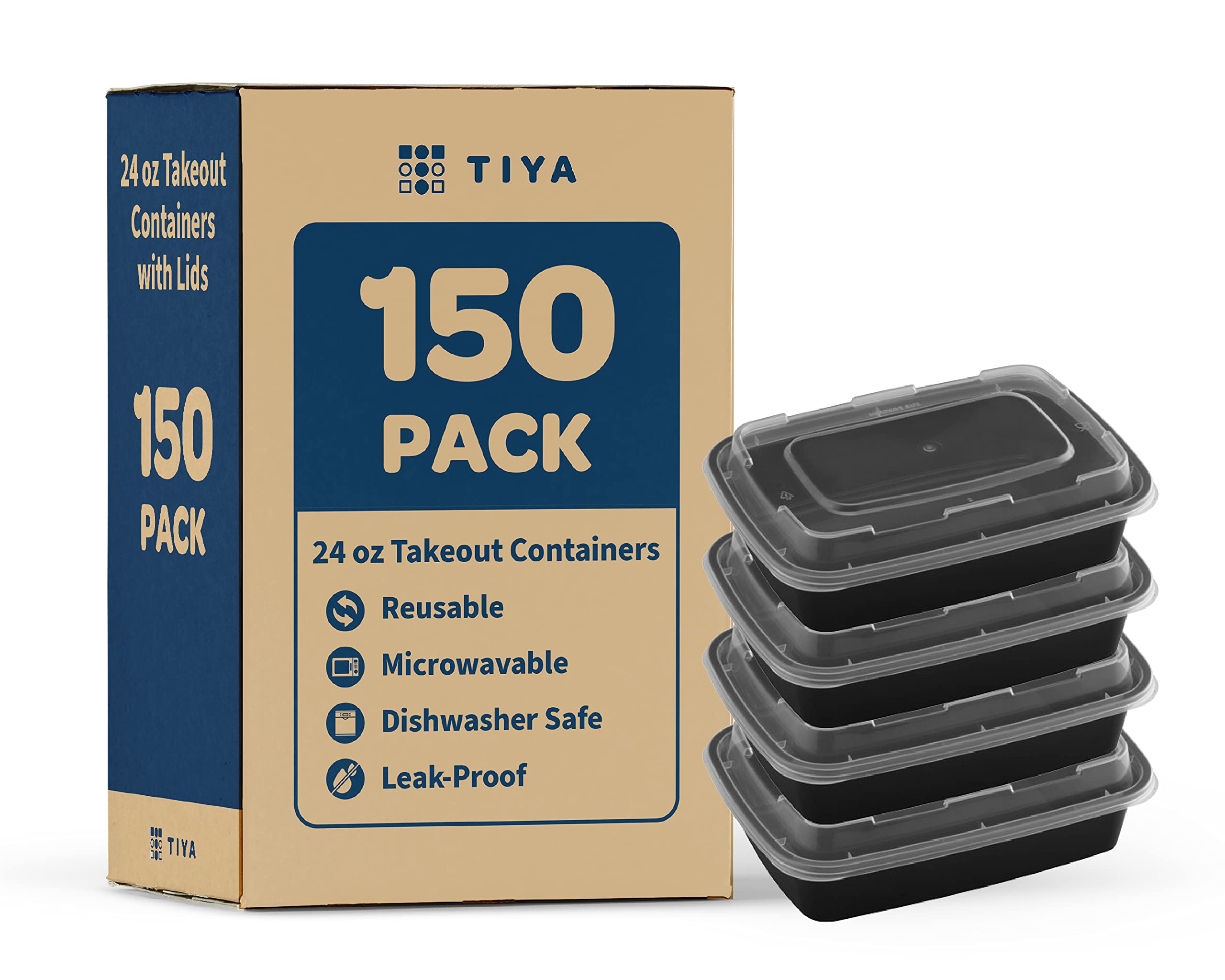 Amazon.com: TIYA Takeout Food Containers - 24 oz Bulk 150 Pack with ...