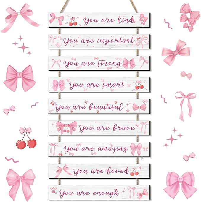 Amazon.com: Yuntau 9 Pcs Coquette Pink Bow Wooden Hanging Wall Decor ...