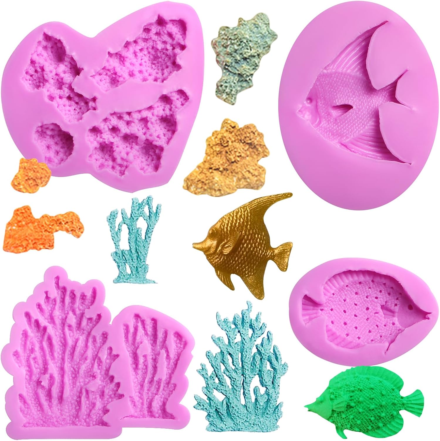 Amazon.com: Marine Theme Fondant Molds Ocean Fish Chocolate Molds Coral ...