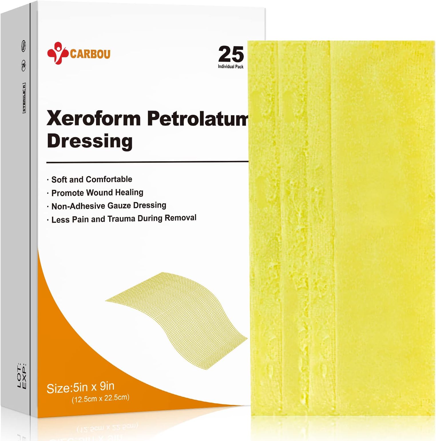 Amazon.com: Carbou Medical Xeroform Petrolatum Dressing 5"x9", 25 ...