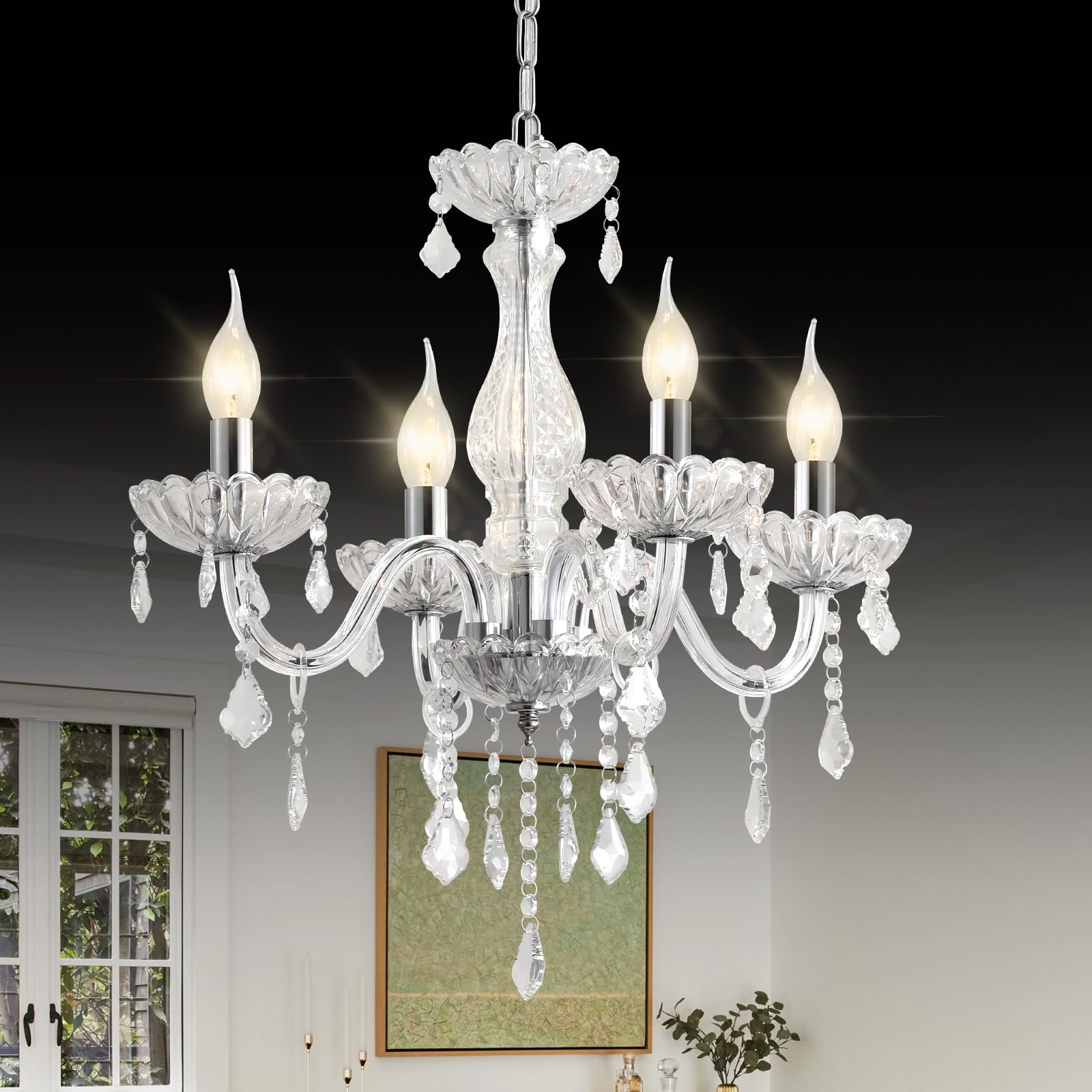 AOLALA 4 Ceiling Lights Small Crystal Chandelier Hanging Pendant Light ...