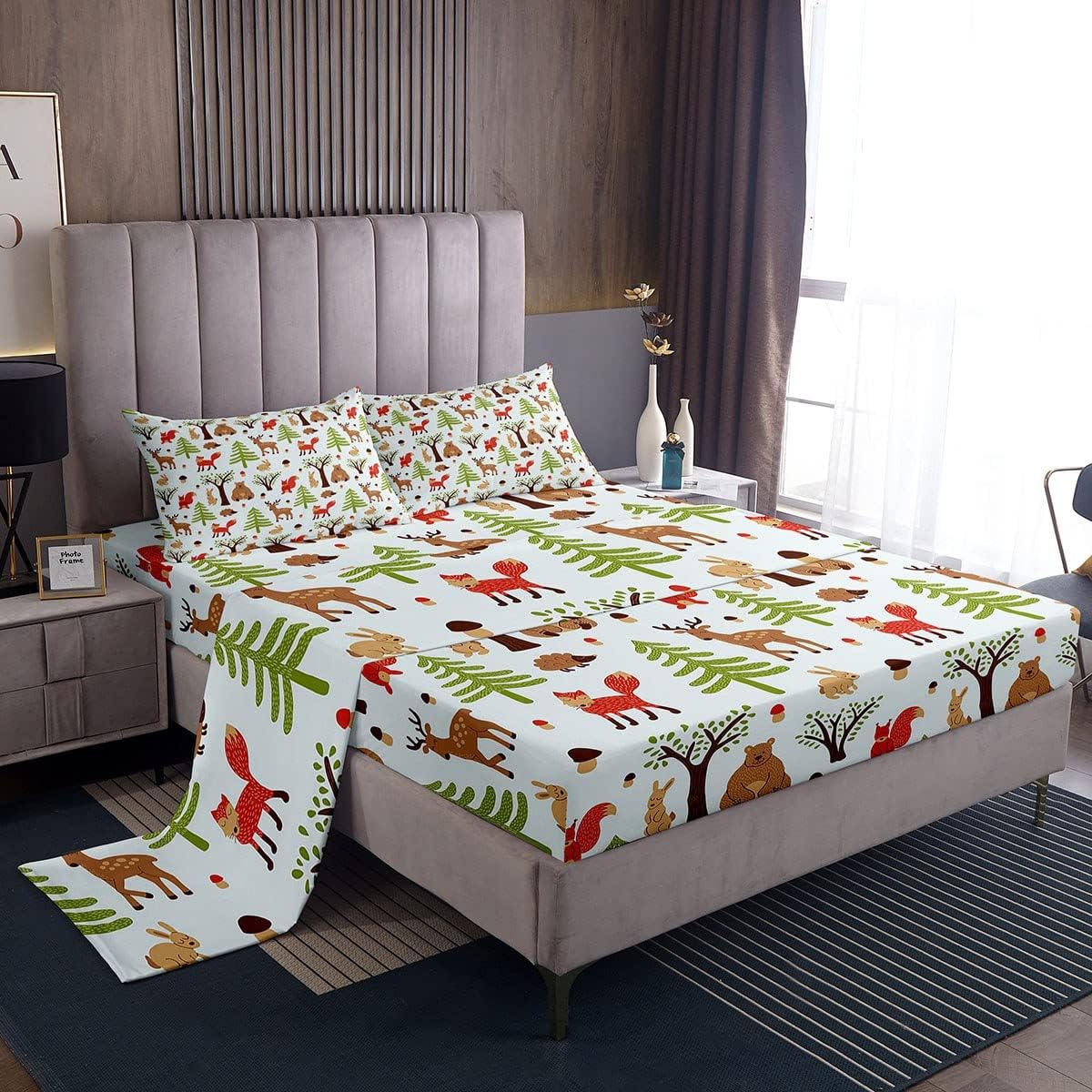 Amazon.com: Deer Antlers Bed Sheets Twin Size Bear Fox Sheet Set For ...