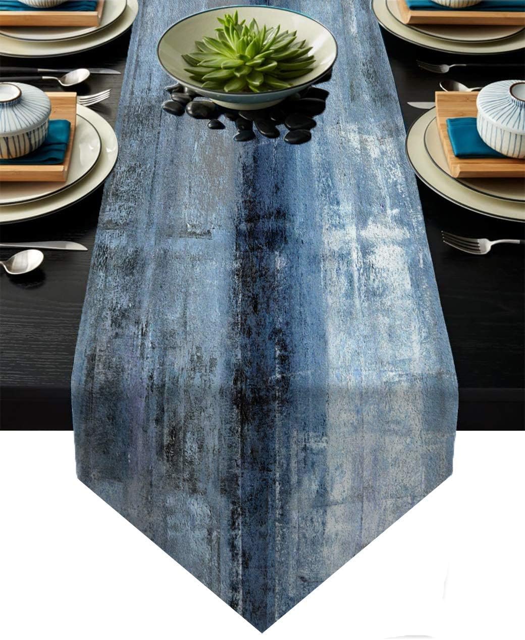 Amazon.com: Blue and Grey Table Runner,Abstract Modern Art Burlap Table ...