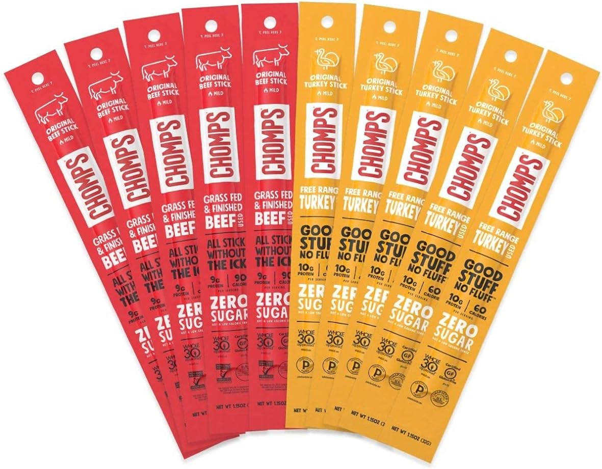 Amazon.com: CHOMPS Grass Fed Beef & Turkey Jerky Sticks, Originals ...