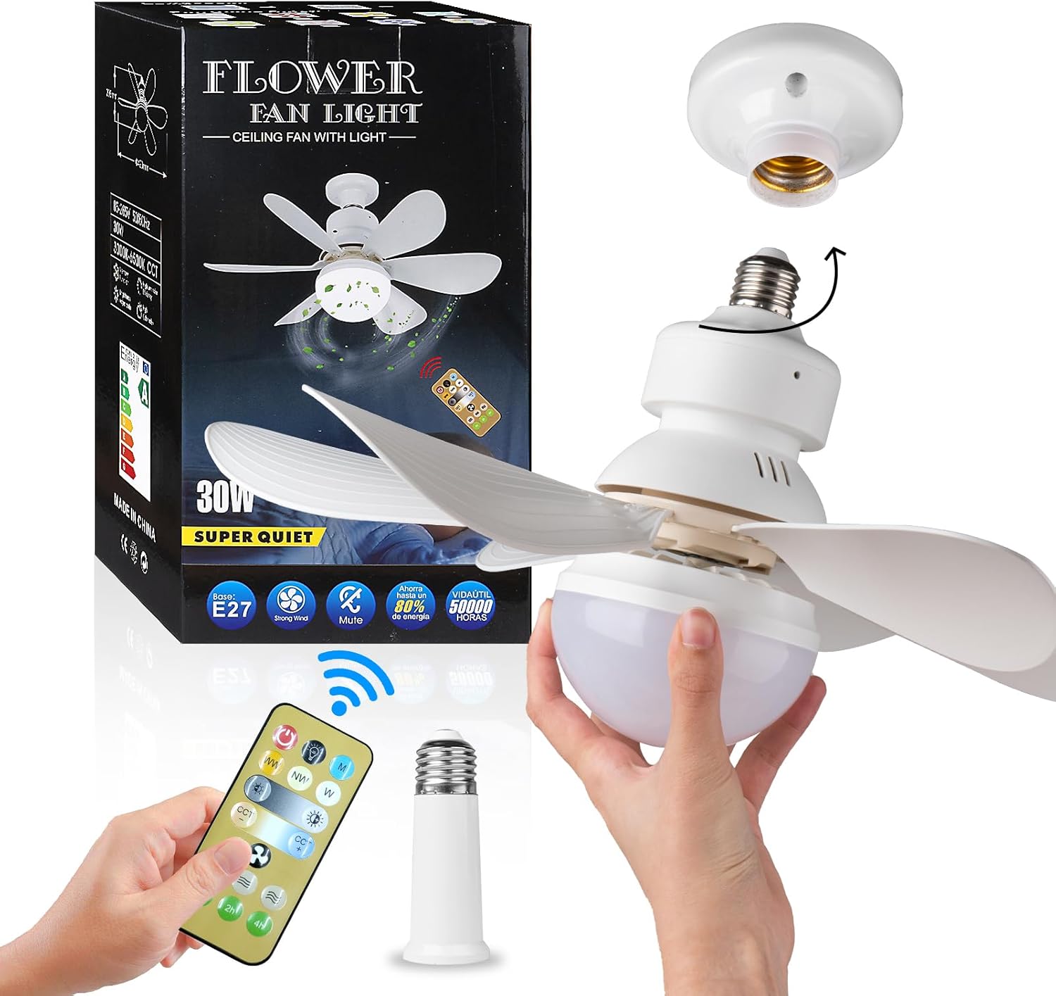 Amazon.com: HSC Socket Fan Light with Remote, 16.5” Screw Ceiling Fans ...