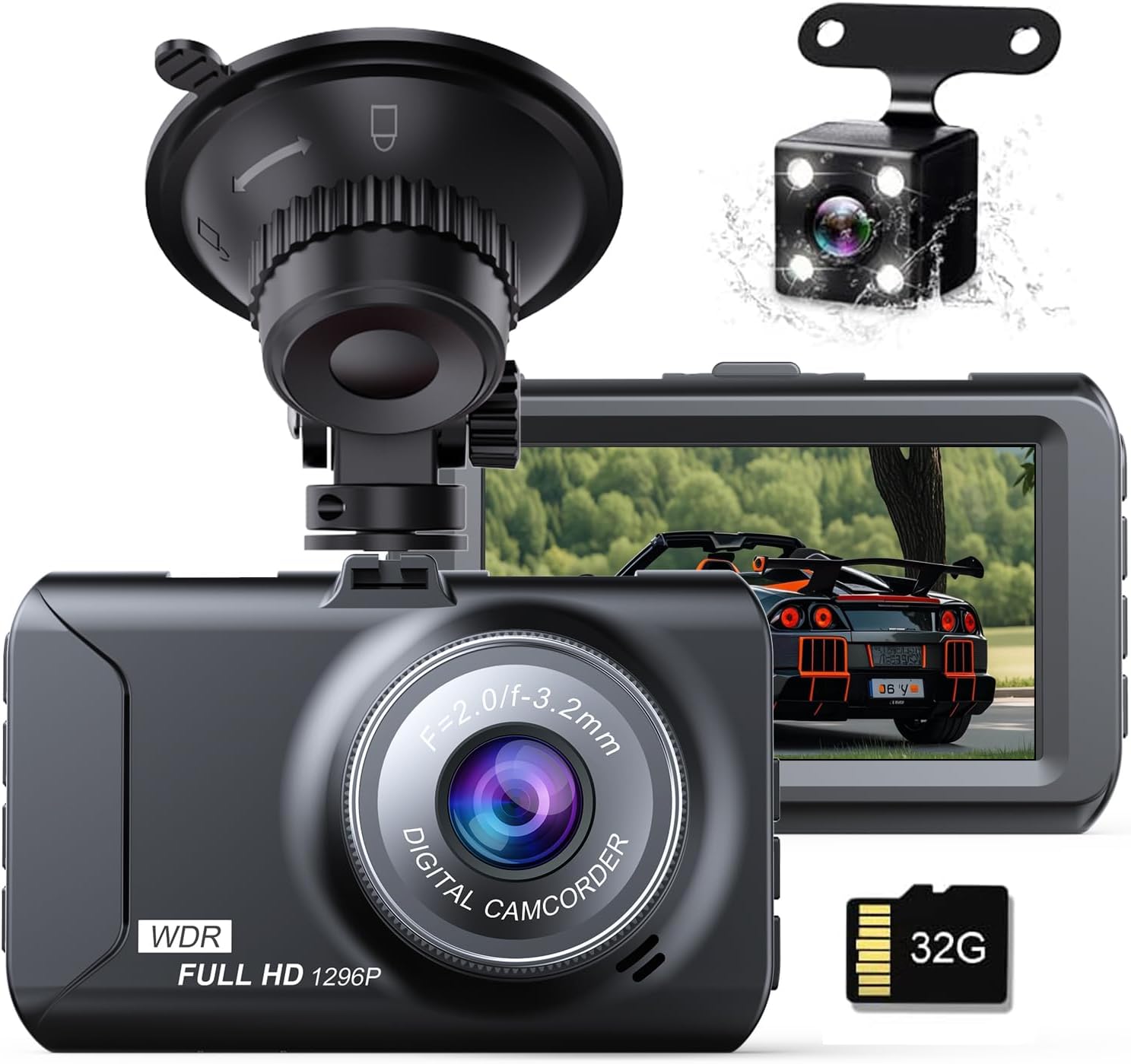 Amazon.com: Generic Dash Cam Front and Rear Car Cameras, 1296P Full HD ...