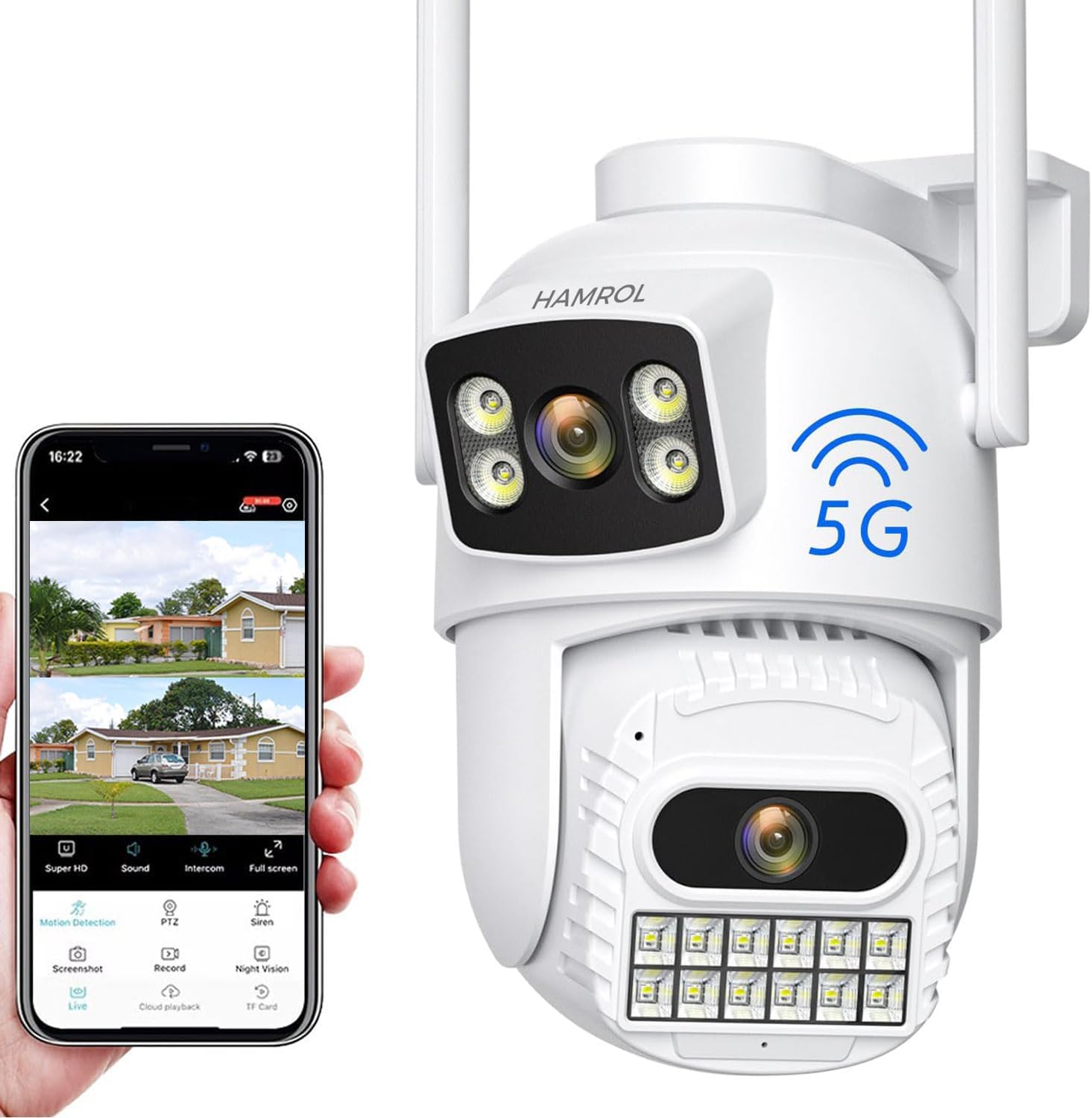 4K 8MP Dual Lens Security Camera Outdoor, 2.4Ghz/5Ghz WiFi 360°PTZ ...