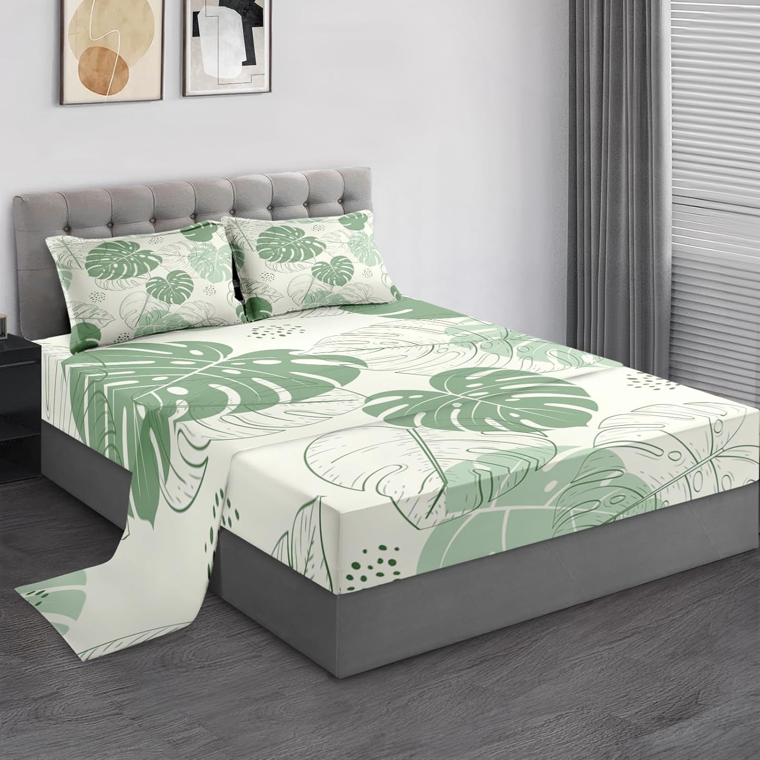 Amazon.com: Pamnest Full Size Bed Sheet Sets, Tropical Leaves Monstera ...