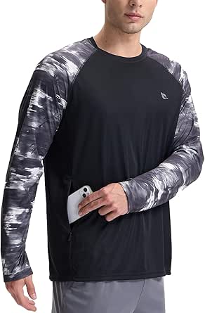 baleaf Rash Vest Mens with Zip Pockets Long Sleeve Rash Guard BJJ ...