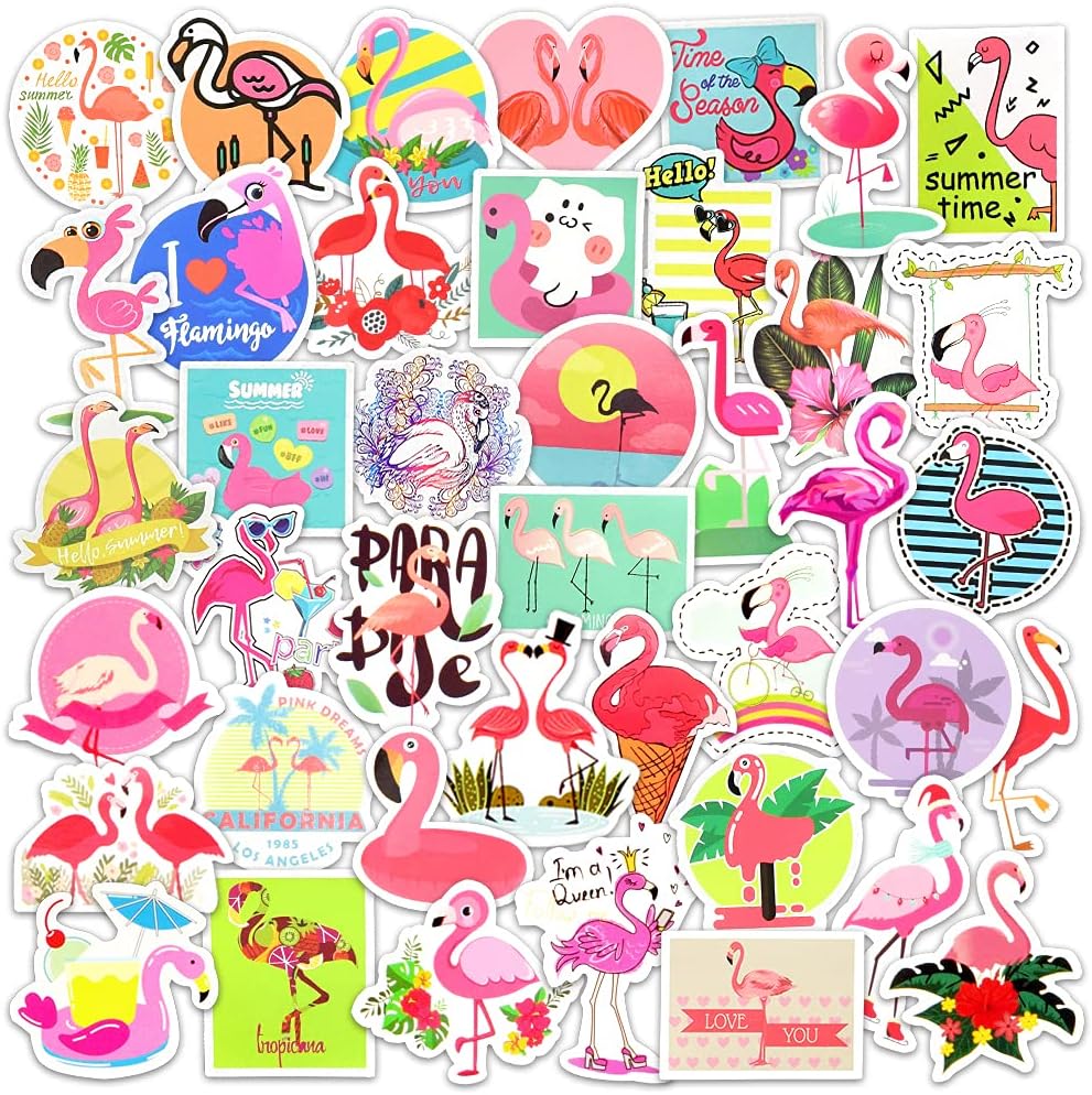 Amazon.com: 100 Pack Flamingo Stickers, Summer Luau Tropical Hawaiian ...