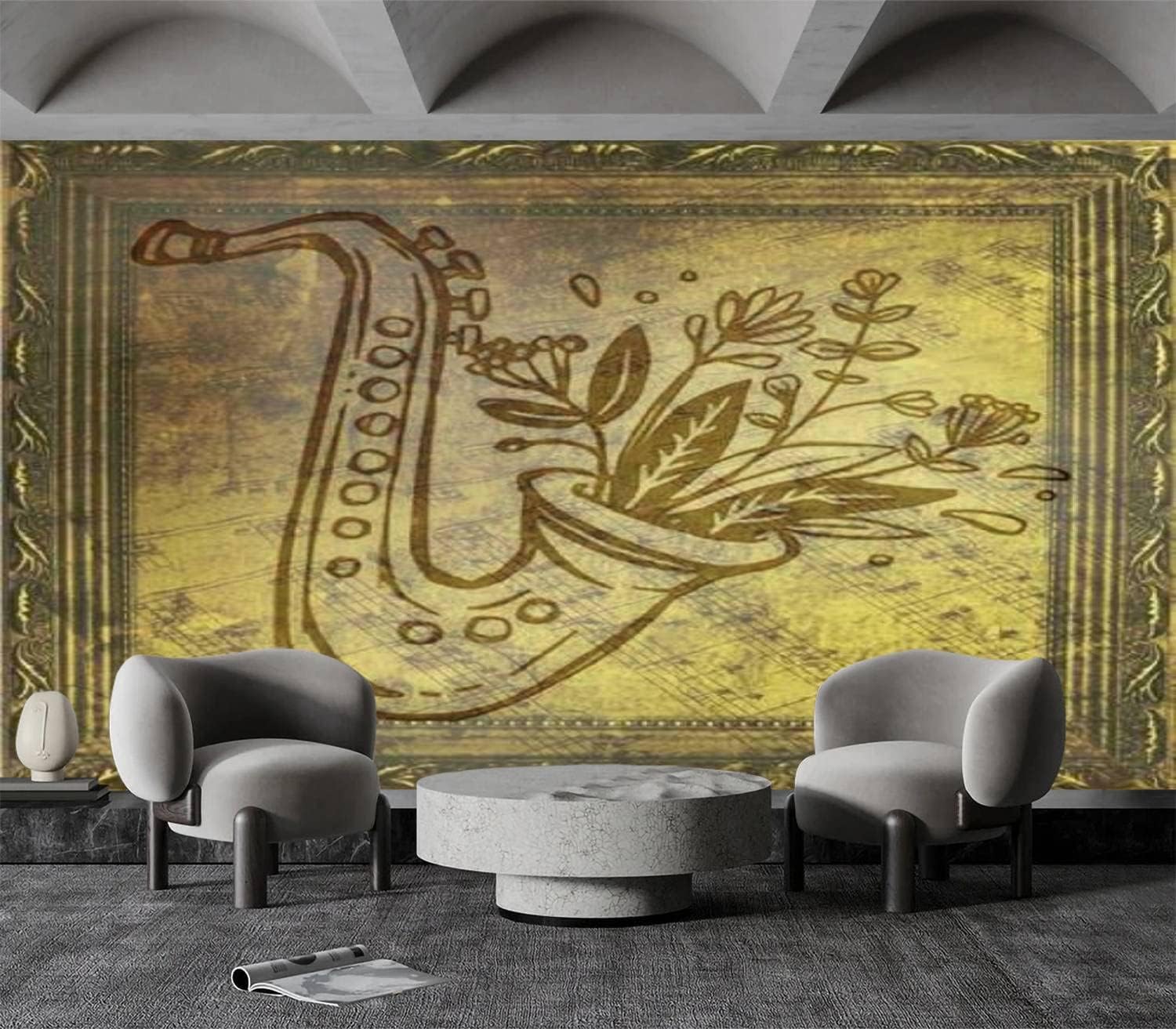Amazon.com: Vintage Saxophone with Blooming Flowers and Growing Foliage ...