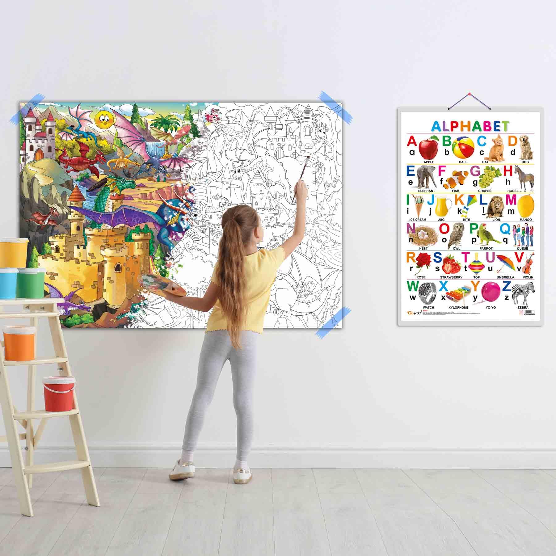 Alphabet And Giant Dragon Colouring Poster Set Of 1 Chart | Desertcart ...