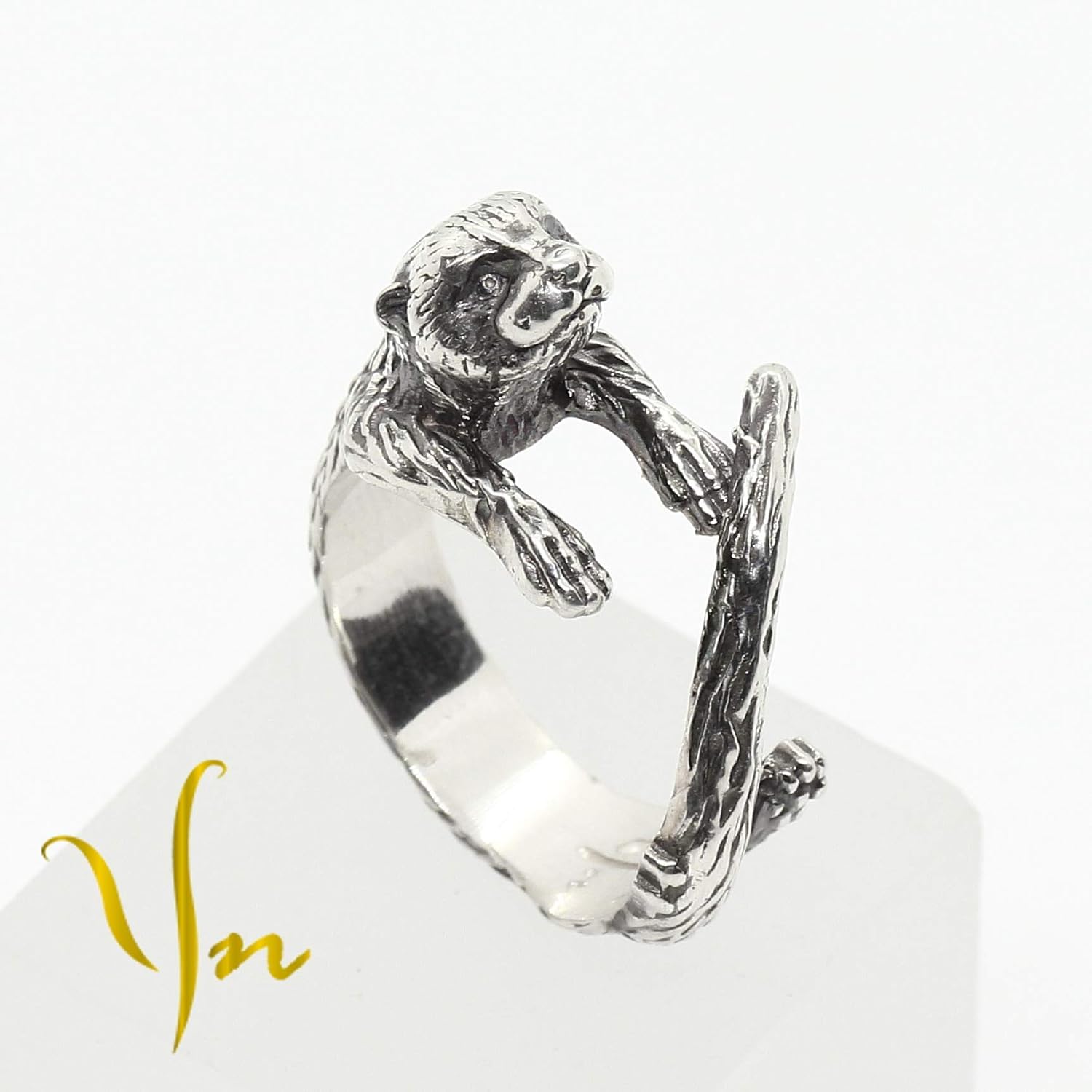 Amazon.com: Silver Adjustable Otter Ring, Sea Otter Jewelry, Handmade ...
