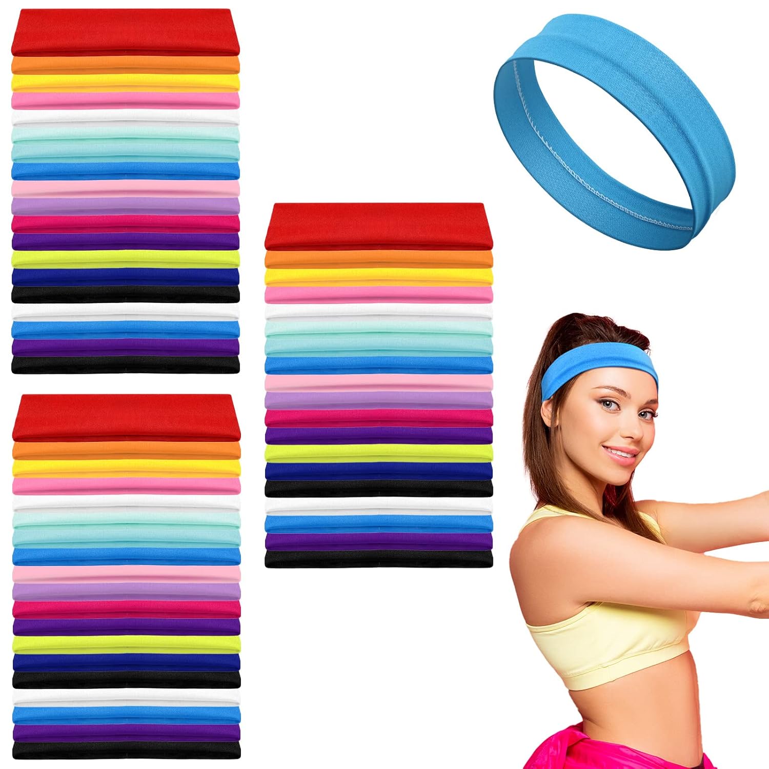 Amazon.com: 60 Pcs Workout Headbands for Women Stretchy Yoga Headbands ...