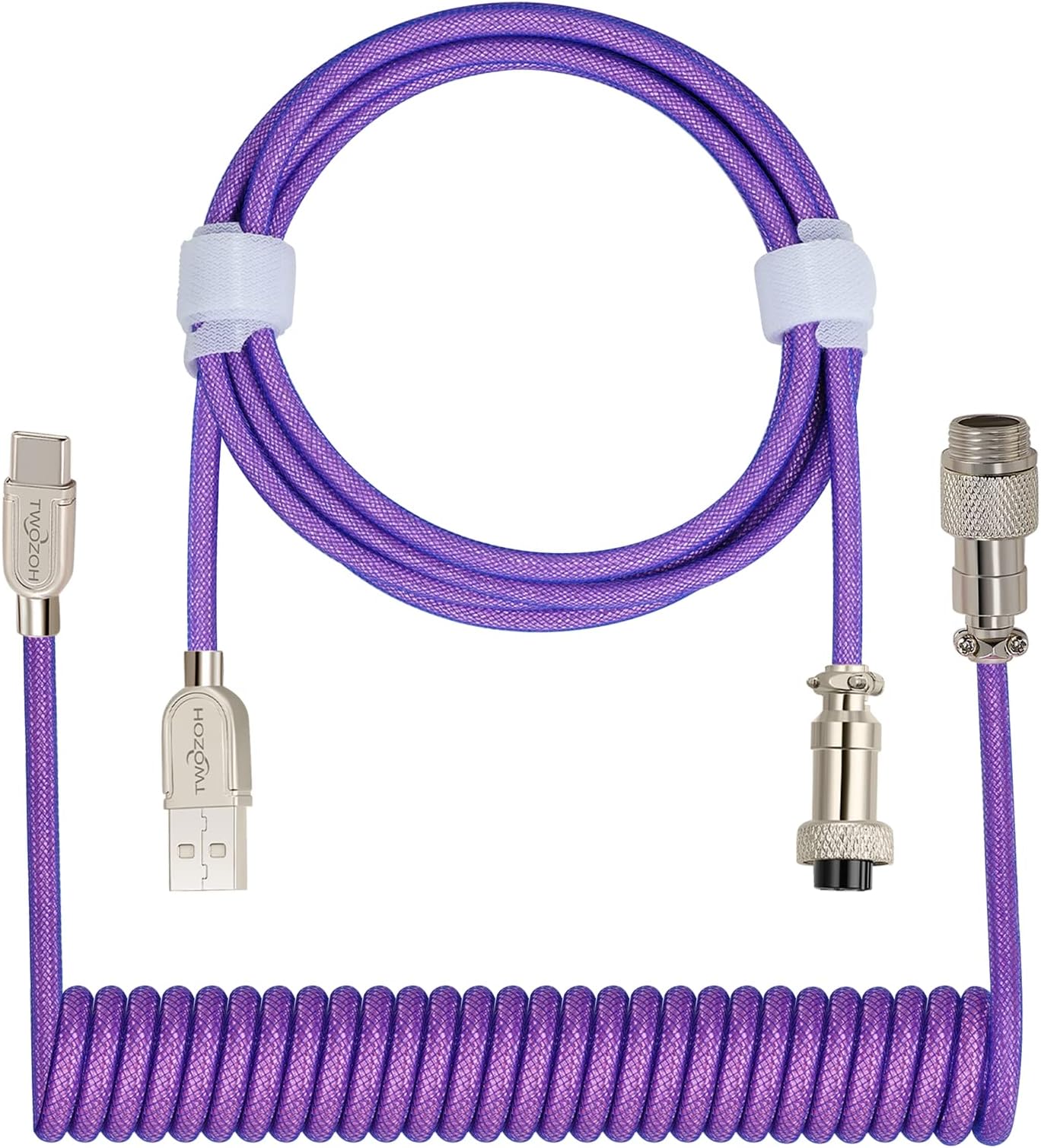 Twozoh USB C Mechanical Keyboard Coiled Cable, Braided Double Sleeved ...