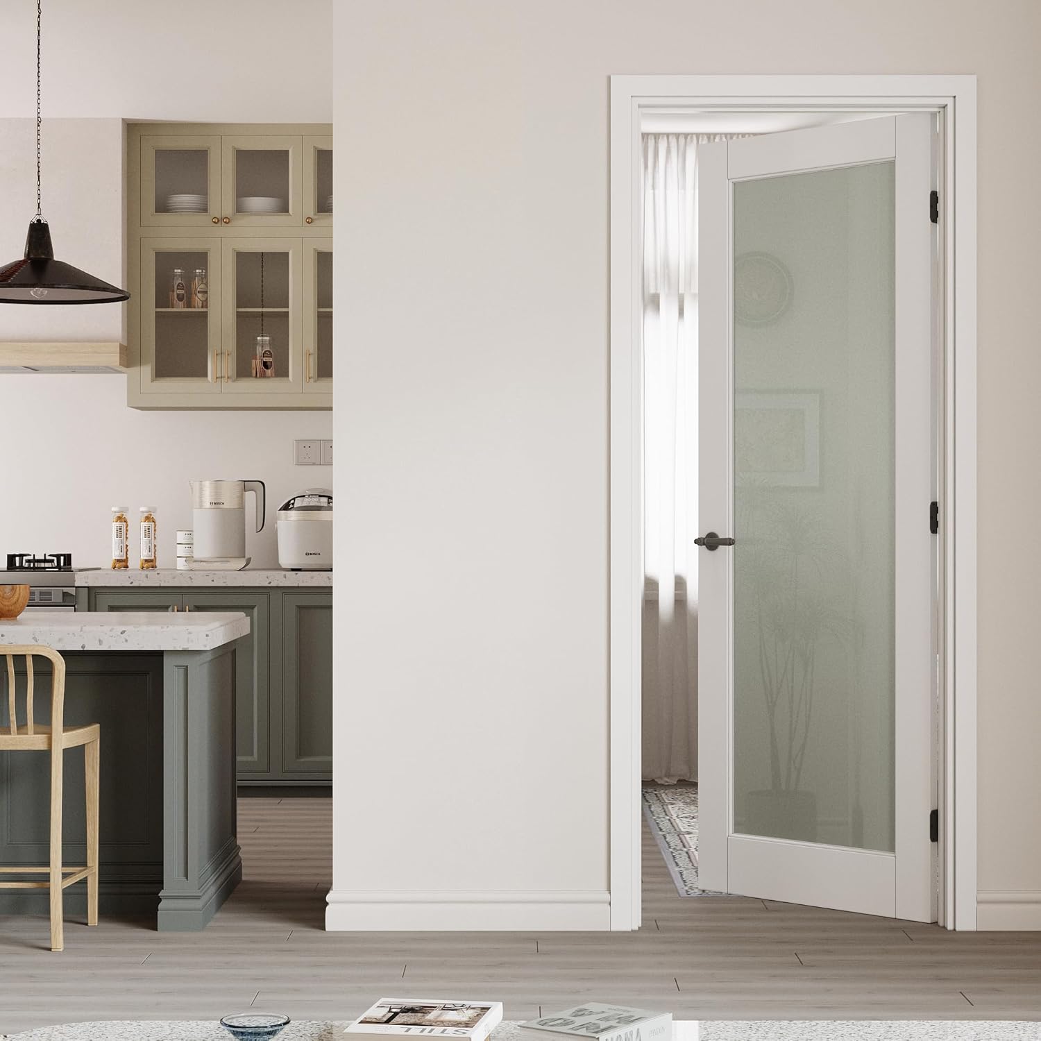 CRUTOP 30" x 80" Prehung Door, Tempered Frosted Glass Slab Doors with ...