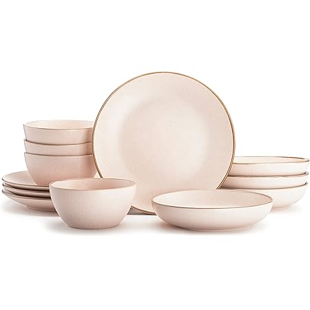 Riverside Collection by Maison Neuve 12-Piece Dinnerware Set Service for 4 - Hand Crafted Bowls ...