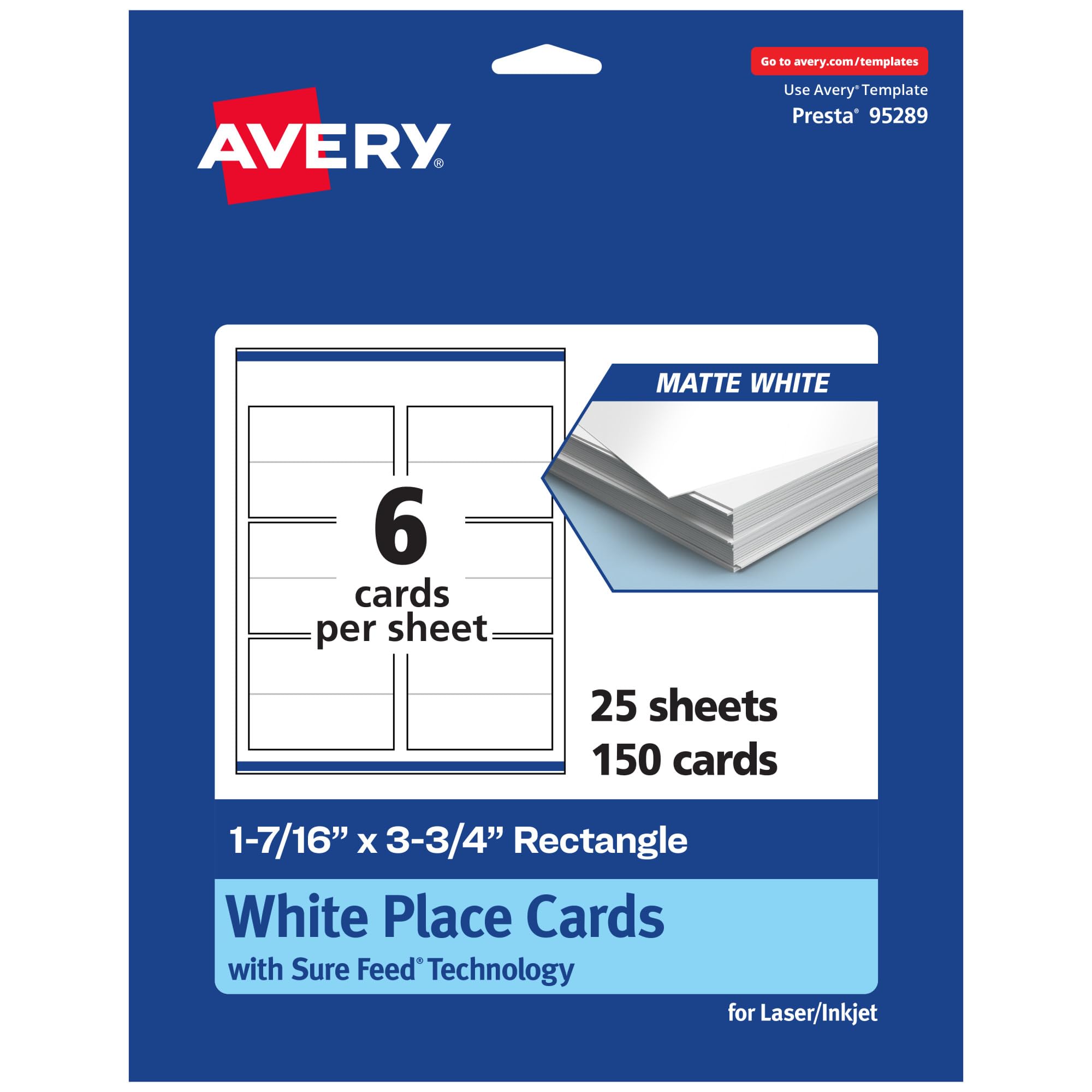 Amazon.com: Avery Printable Rectangle Place Cards with Sure Feed ...