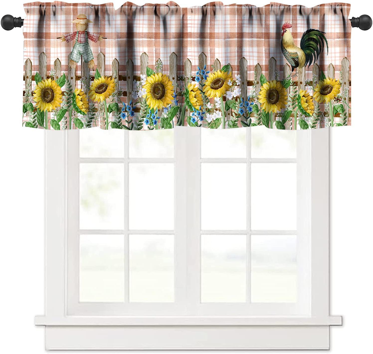 Amazon.com: Sunflower Kitchen Valance,Farmhouse Red Plaid Rustic ...