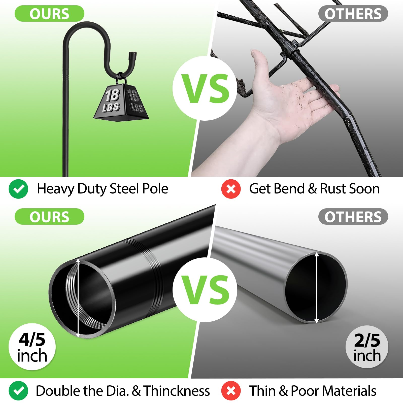 Snapklik.com : Bird Feeder Pole, 94" Shepherds Hooks For Outdoor Heavy ...