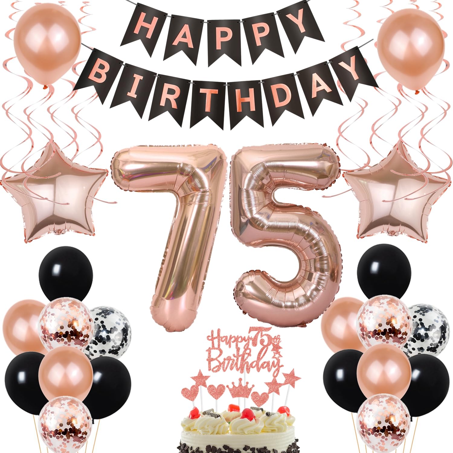 75th Birthday Decorations Ideas Rose Gold Mylar Number Balloons | 75th