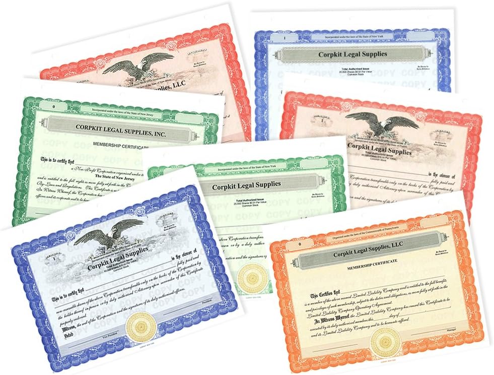 Amazon.com : 20 Green Corpkit Customized Stock Certificates, Stub ...