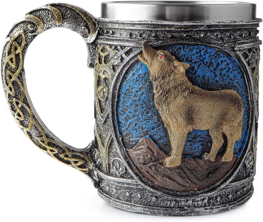 Amazon.com: K EXCLUSIVE Wolf Medallion Mug | Cold Cast Resin with ...