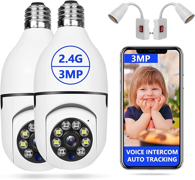 Amazon.com : 2-Pack Light Bulb Security Camera,2.4G Wifi Smart Wireless ...