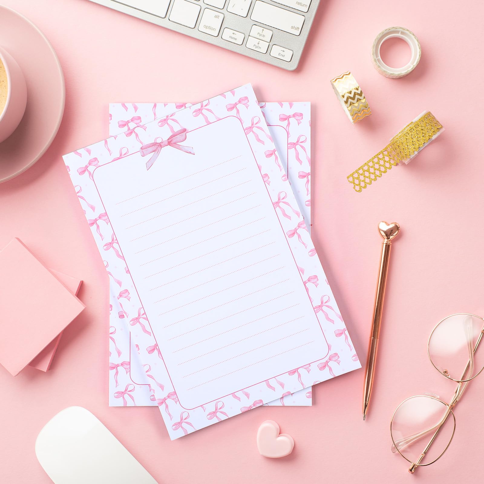 Snapklik.com : 100 Sheets Coquette Bow Note Paper Coquette Preppy Pink ...