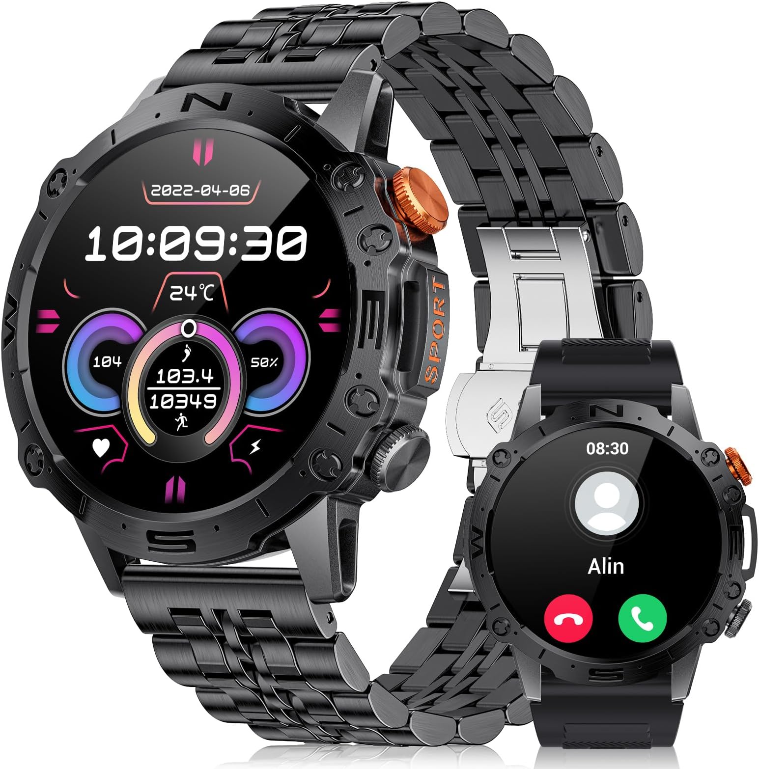 LIGE Smartwatch Herren Militär mit Telefonfunktion 300mAh langlebiger Akku 1,96 Zoll Touchscreen ...