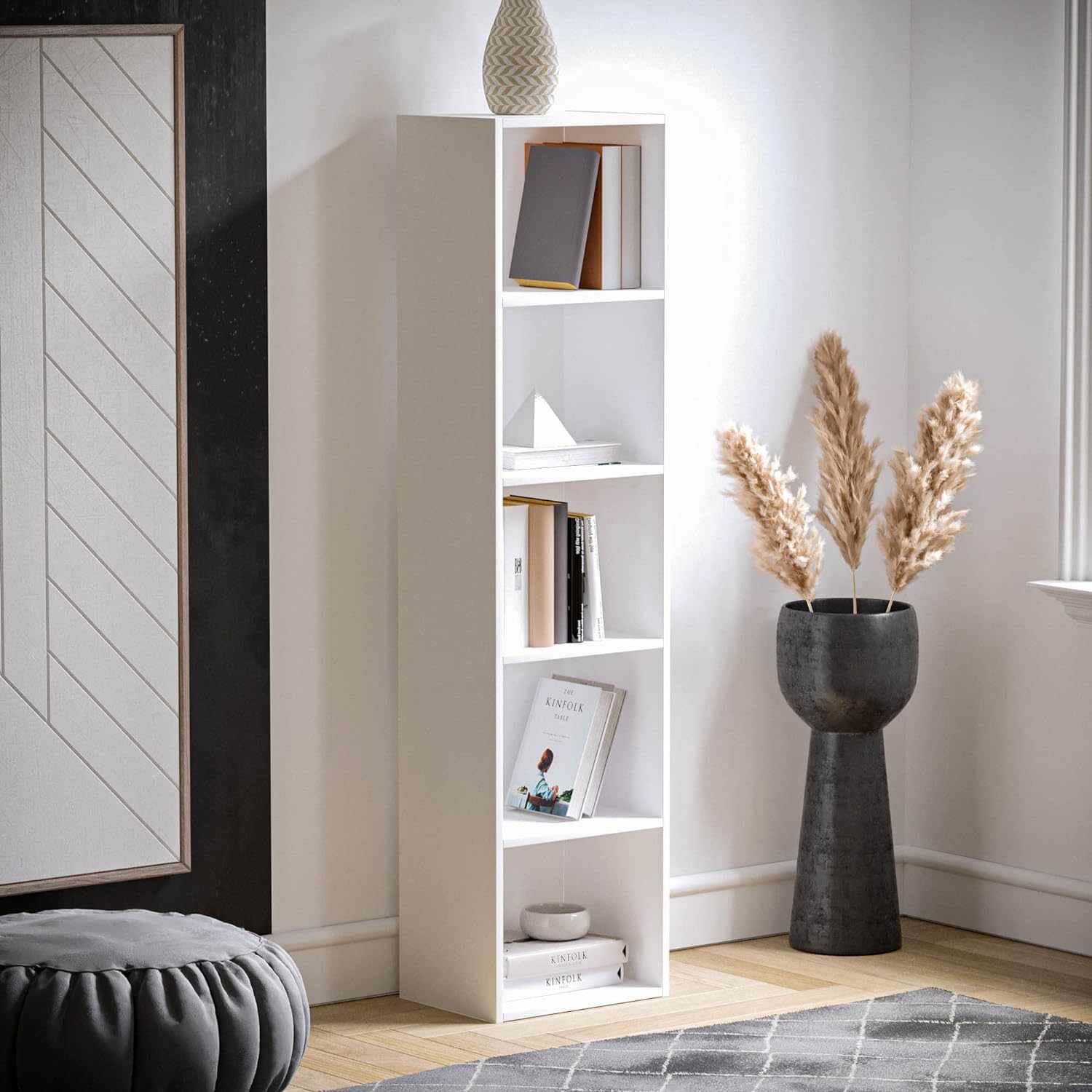 Furnilife Designs 5 Tier Cube Bookcase, Oak Wood Storage Unit for ...