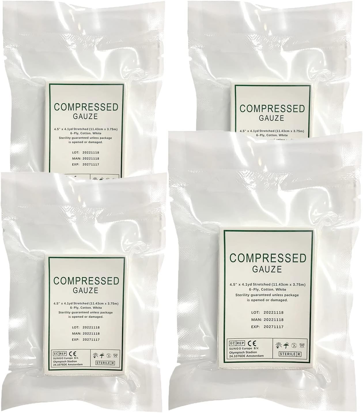 DYHQQ 4 Pack Z-Folded Compressed Sterile Gauze 4.5" x 4.1Yards ...
