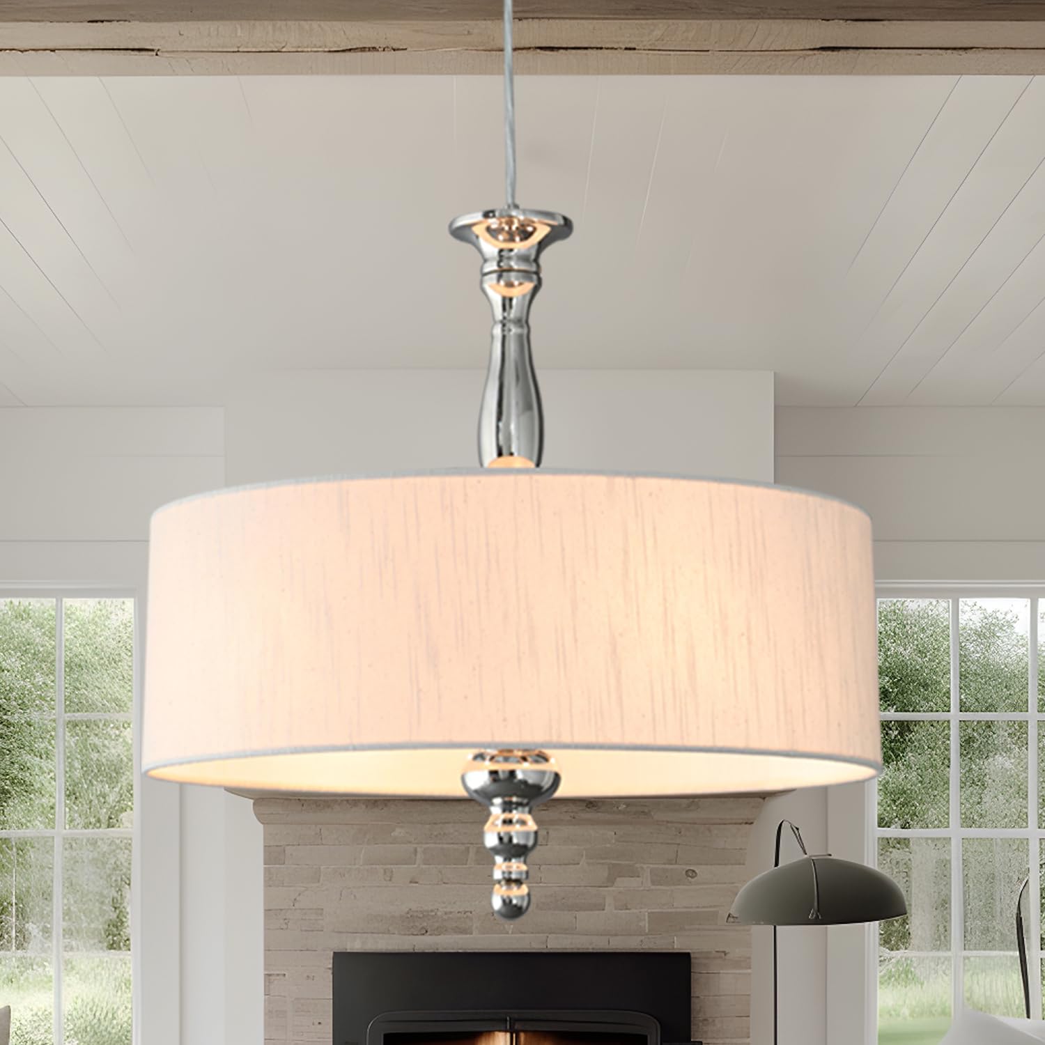 Cawabien 4-Light Drum Chandeliers, Drum Pendant Light Fixture Beige ...