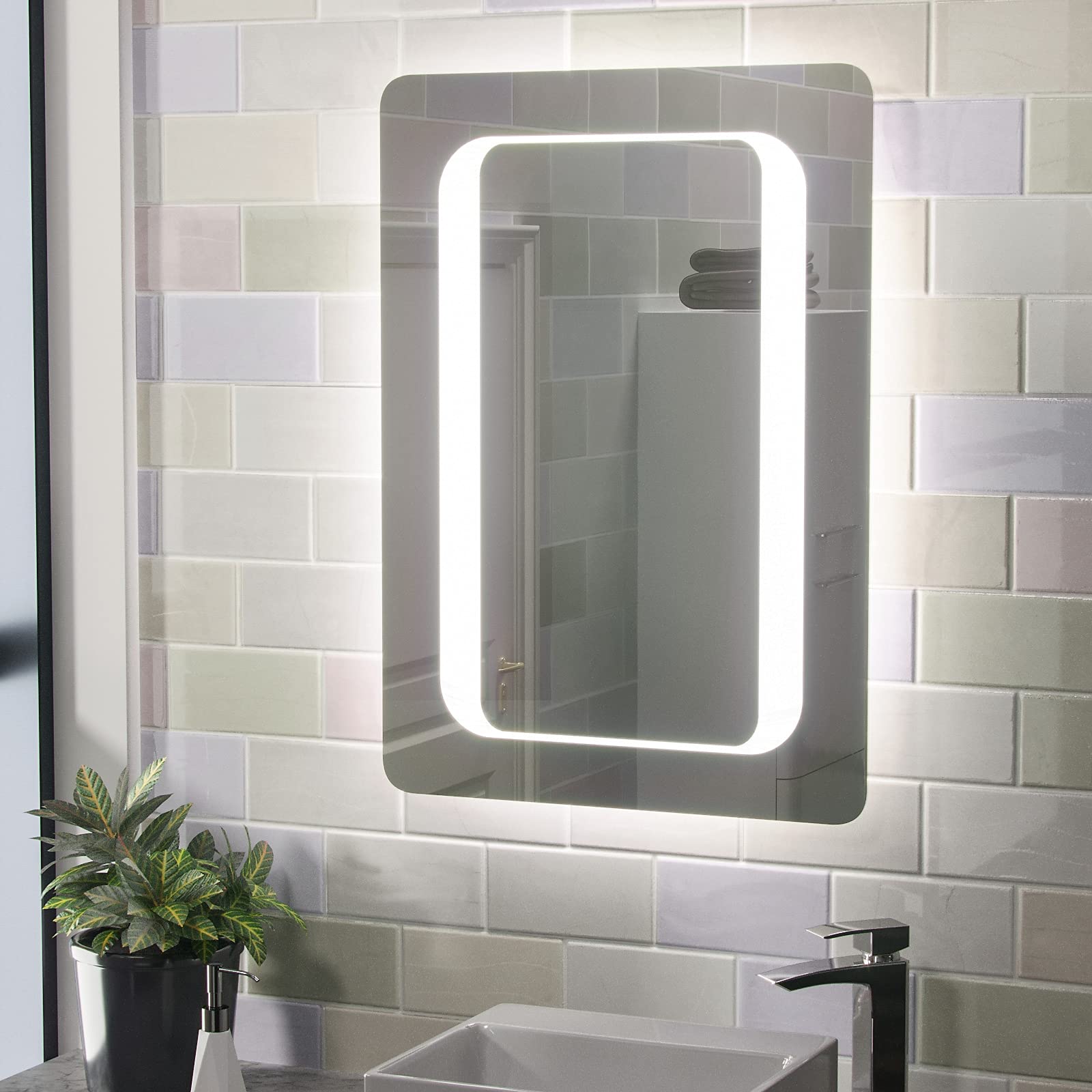 Ella Large Battery Operated LED Illuminated Bathroom Rectangle Mirror ...