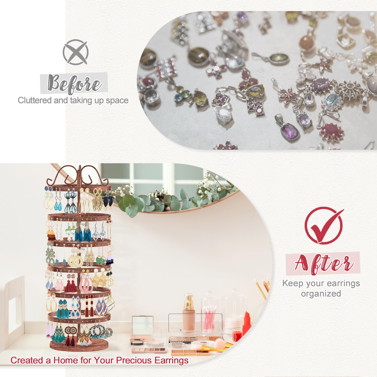 iDavosic.ly 6 Tier Metal Rotating Earring Holder Organizer, 264 Holes ...