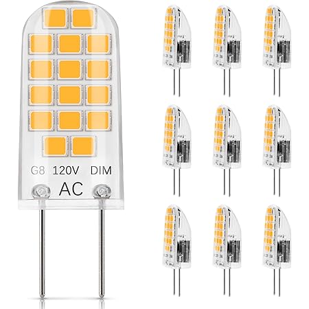 G8 LED Bulb Dimmable 3W Warm White 3000K T4 Bi-Pin Base 120V 20W-25W ...