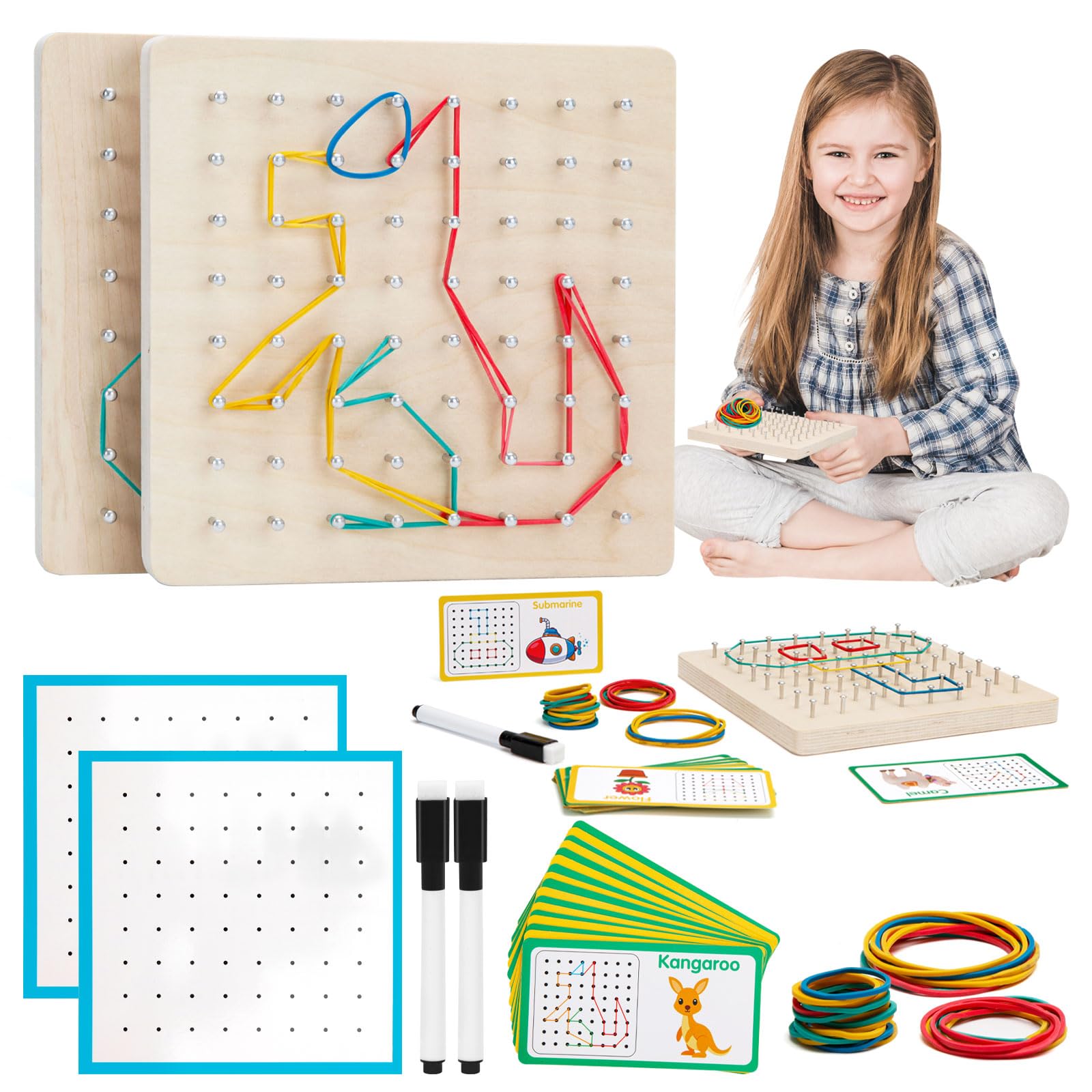 Amazon.com: Zycolo 2Pack Wooden geoboards with Rubber Bands Montessori ...