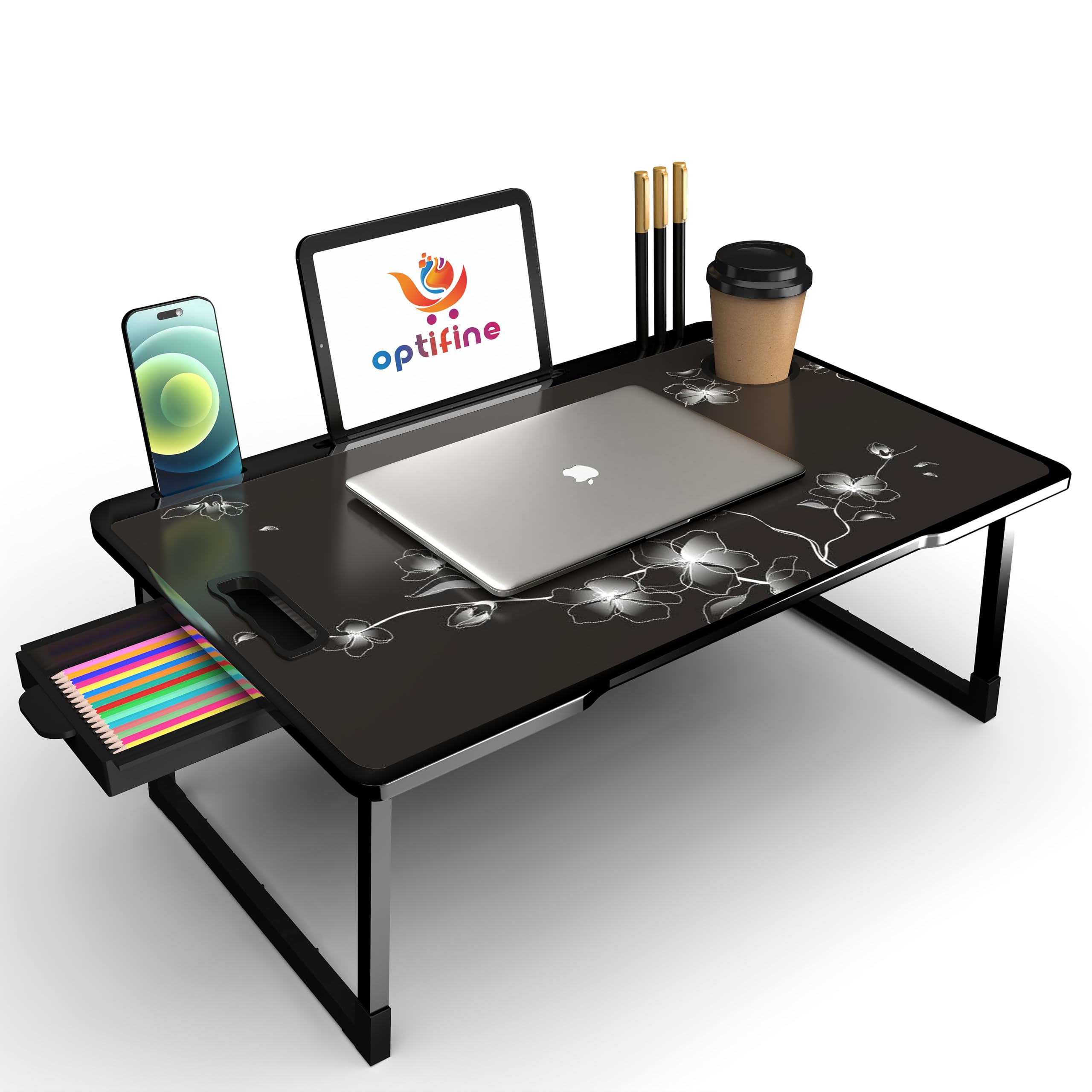 OPTIFINE Foldable Laptop Table Multipurpose with Cup Holder, Study Bed ...