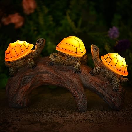 Solar Powered Turtles on Log Garden Decorations , Outdoor Accent ...