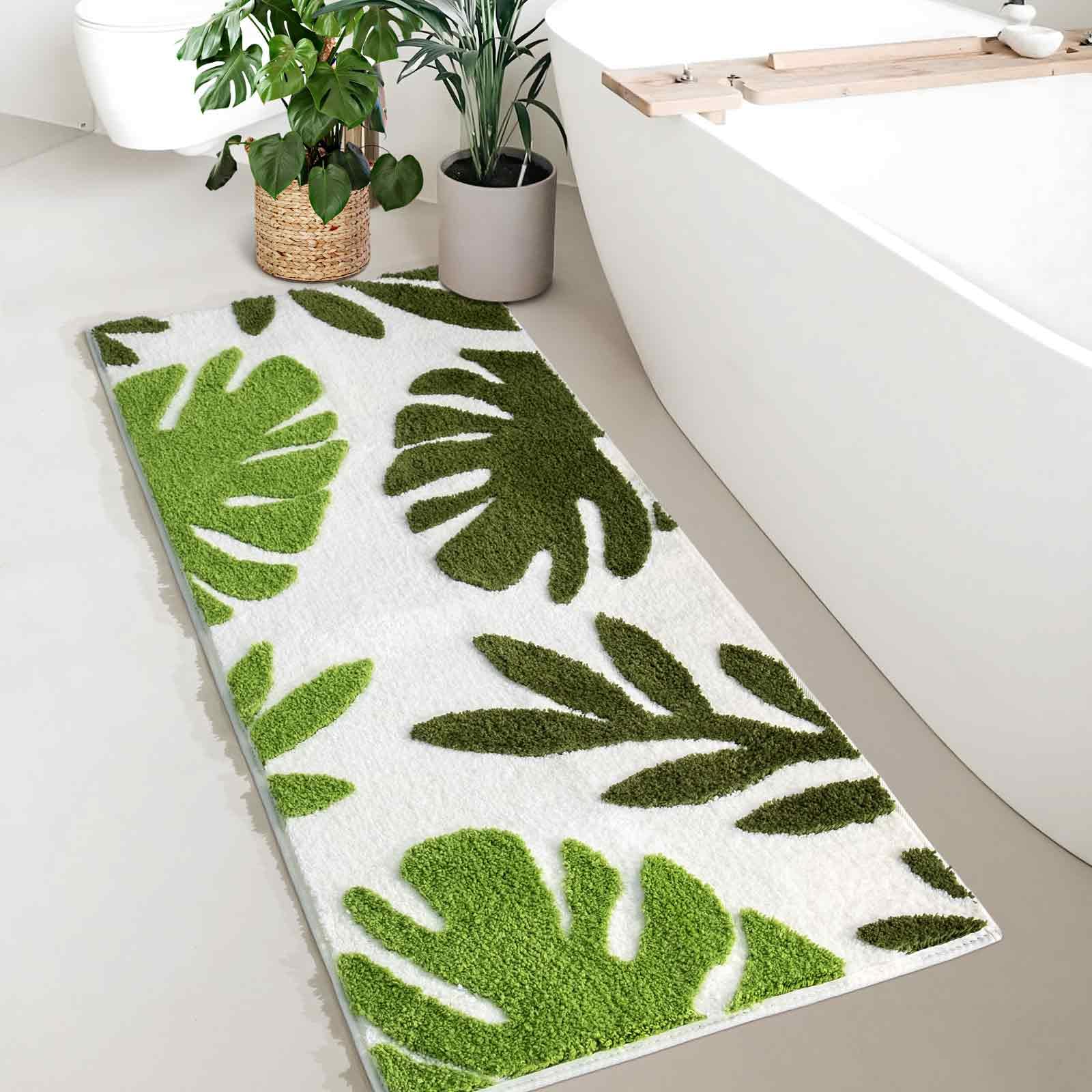Amazon.com: Cyncelia Bathroom Runner Rug Long Green Leaf Bath Mat Non ...