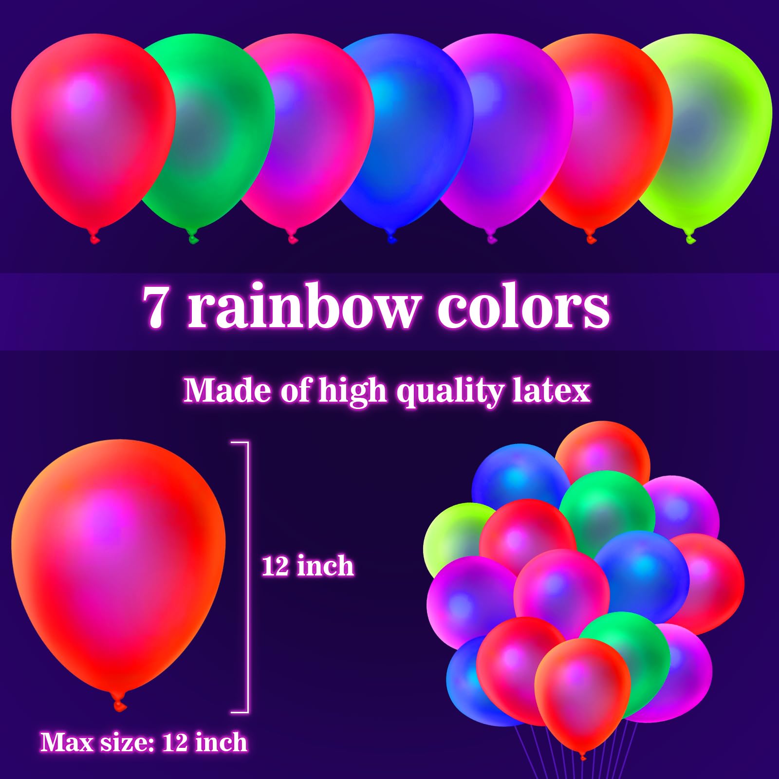 Snapklik.com : UV Neon Balloons, 7 Colors Blacklight Reactive ...