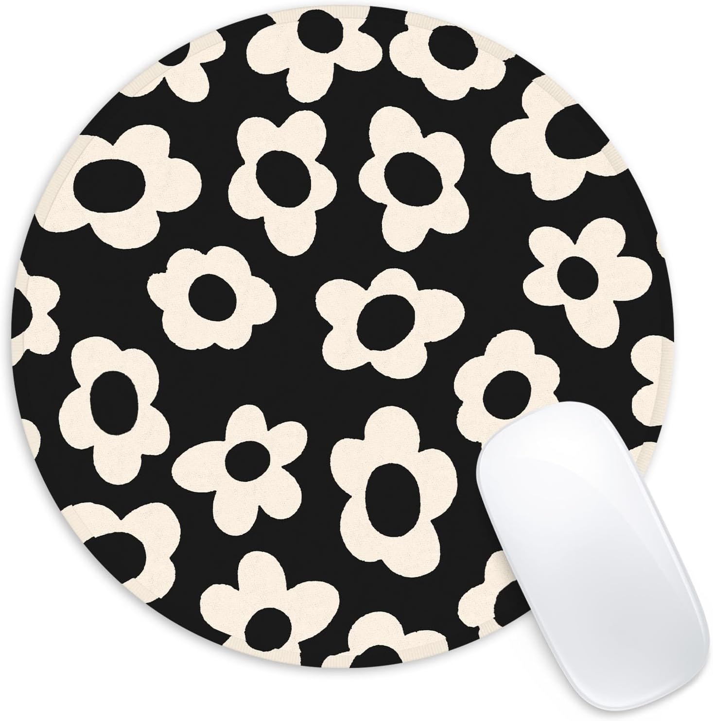 Amazon.com: White Flower Round Mouse Mat - Funny Small Mouse Pad with ...