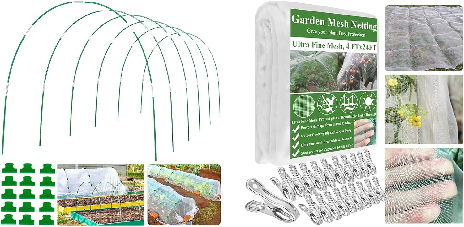 Amazon.com : Greenhouse Hoops Grow Tunnel 6 Sets,Garden Netting with 20 ...