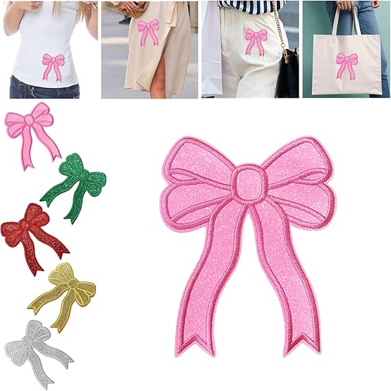 Amazon.com: Iron On Bow Patch, Glitter Side Bow Embroidered Patch for ...