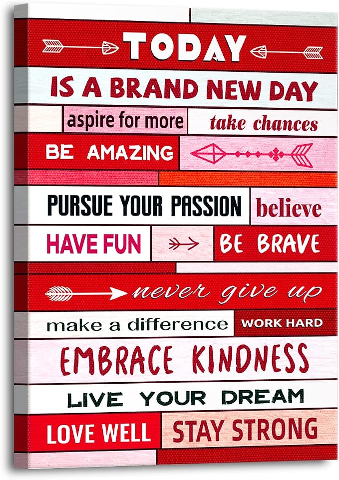 Amazon.com: Today is a New Day Inspirational Wall Art Canvas,Never Give ...