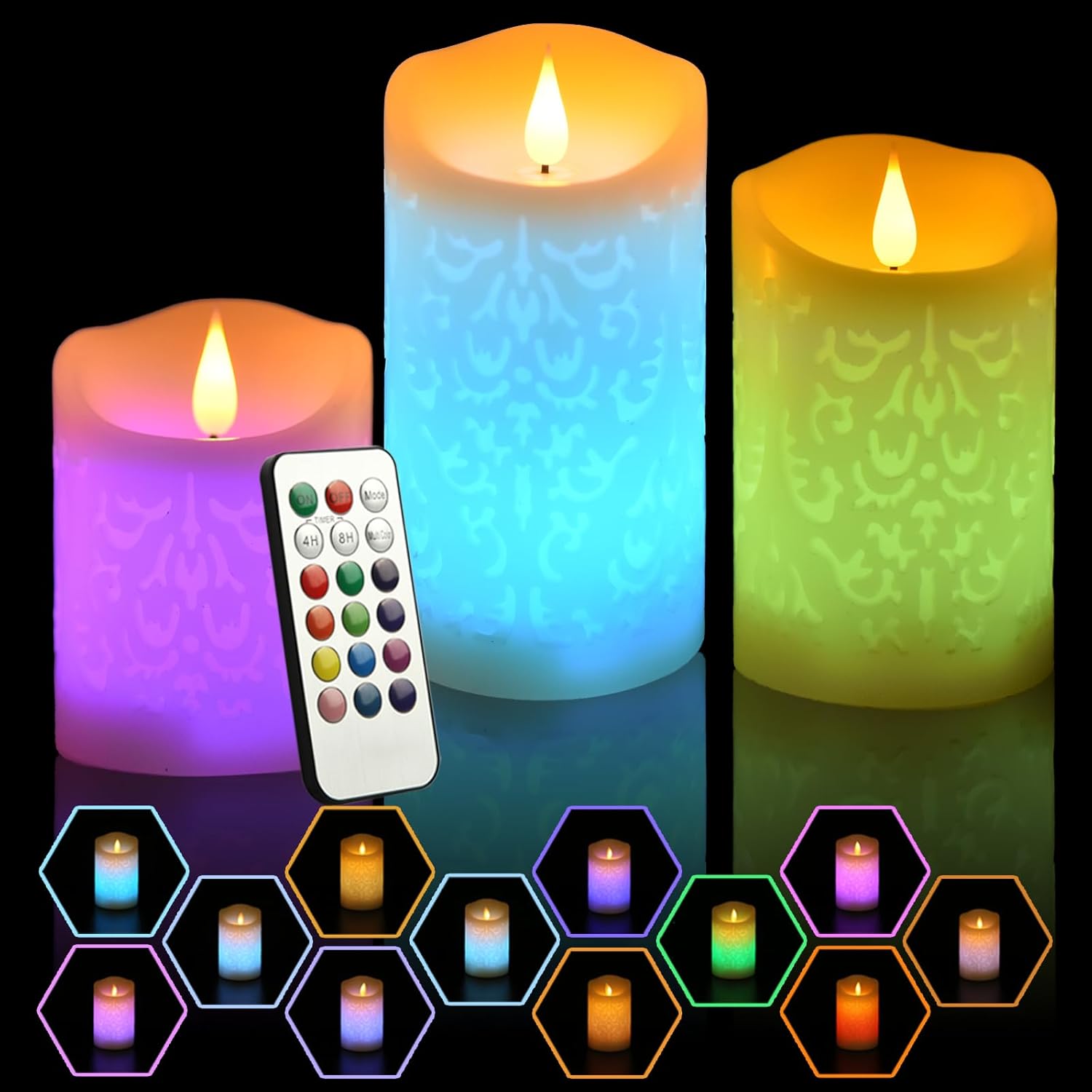 Amazon.com: NICEME 3PCS LED Multi Colored Flameless Candles with Remote ...